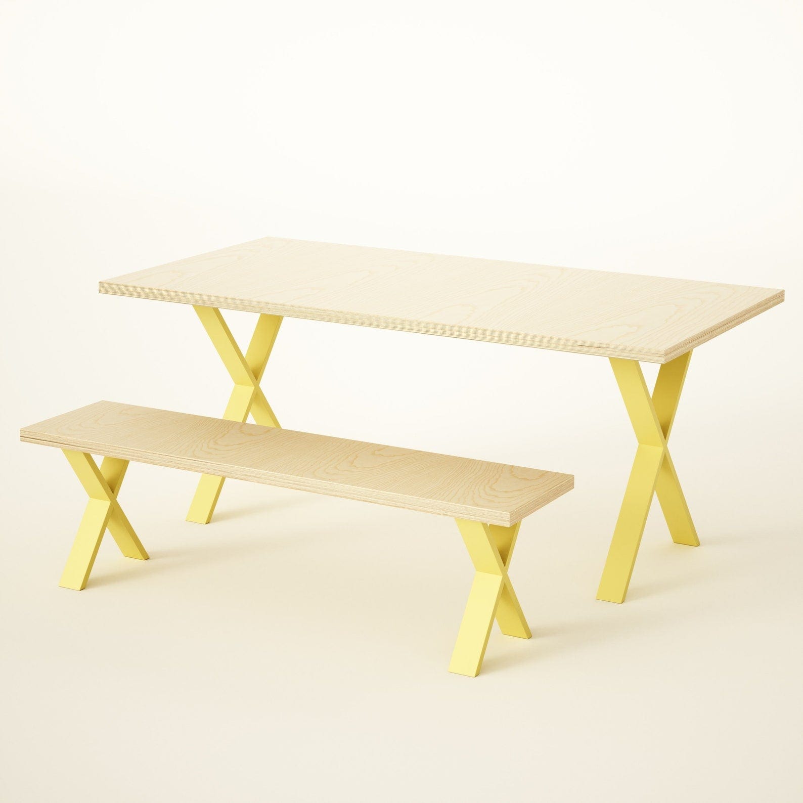 Birch Plywood Dining Table & Bench Set, Steel Legs | BIRCH PLY Collection